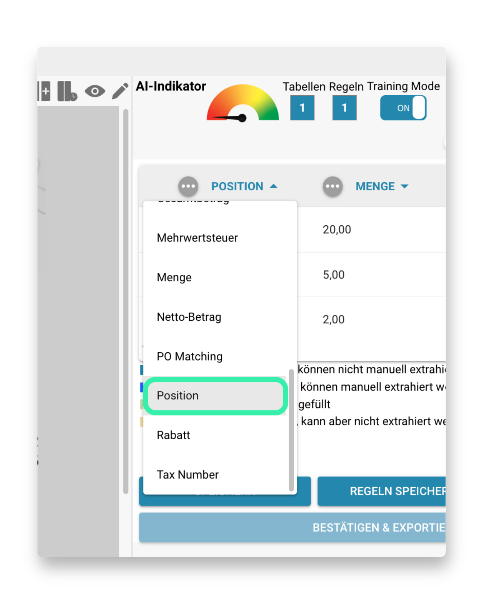 Zuordnung von Spalten - DocBits